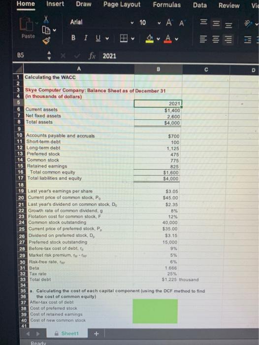 Solved Home Insert Home Draw Page Layout Formulas Data | Chegg.com