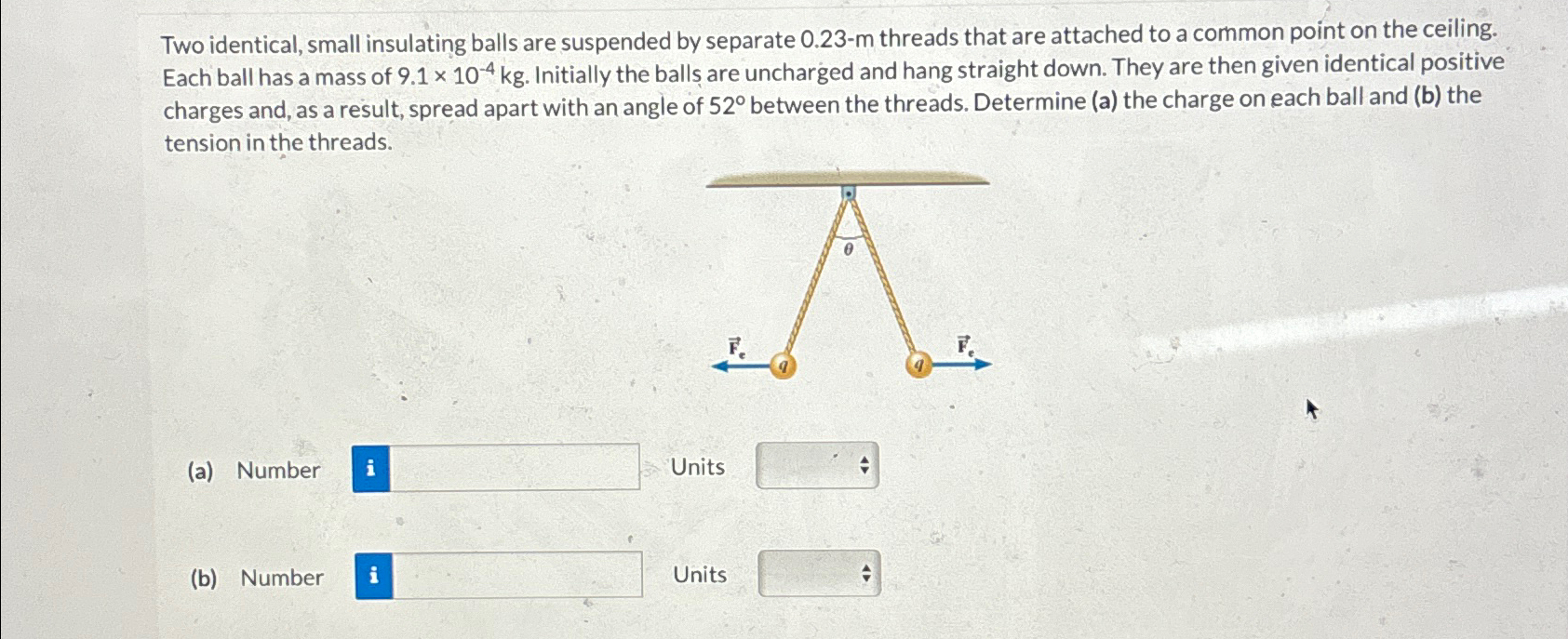 Solved Two identical, small insulating balls are suspended | Chegg.com
