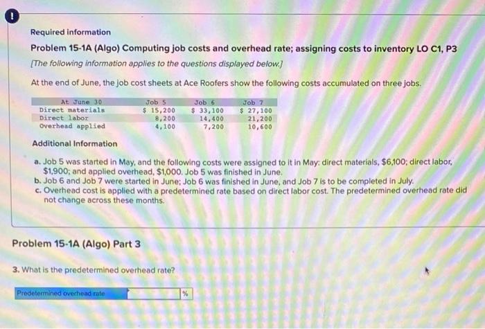 Solved Required Information Problem 15-1A (Algo) Computing | Chegg.com