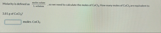 Solved Molarity is defined as moles solute L solution , ﻿so | Chegg.com
