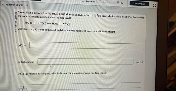 Solved Strong base is dissolved in 745 mL of 0.400M weak | Chegg.com