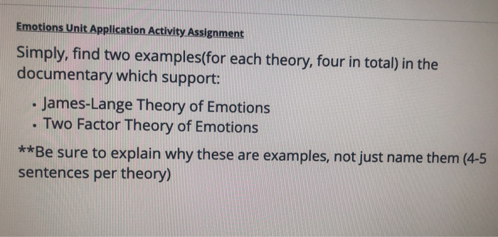 Solved Emotions Unit Application Activity Assignment Simply, | Chegg.com