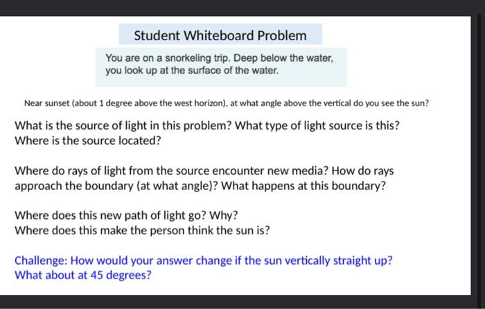 Solved Student Whiteboard Problem You are on a snorkeling | Chegg.com