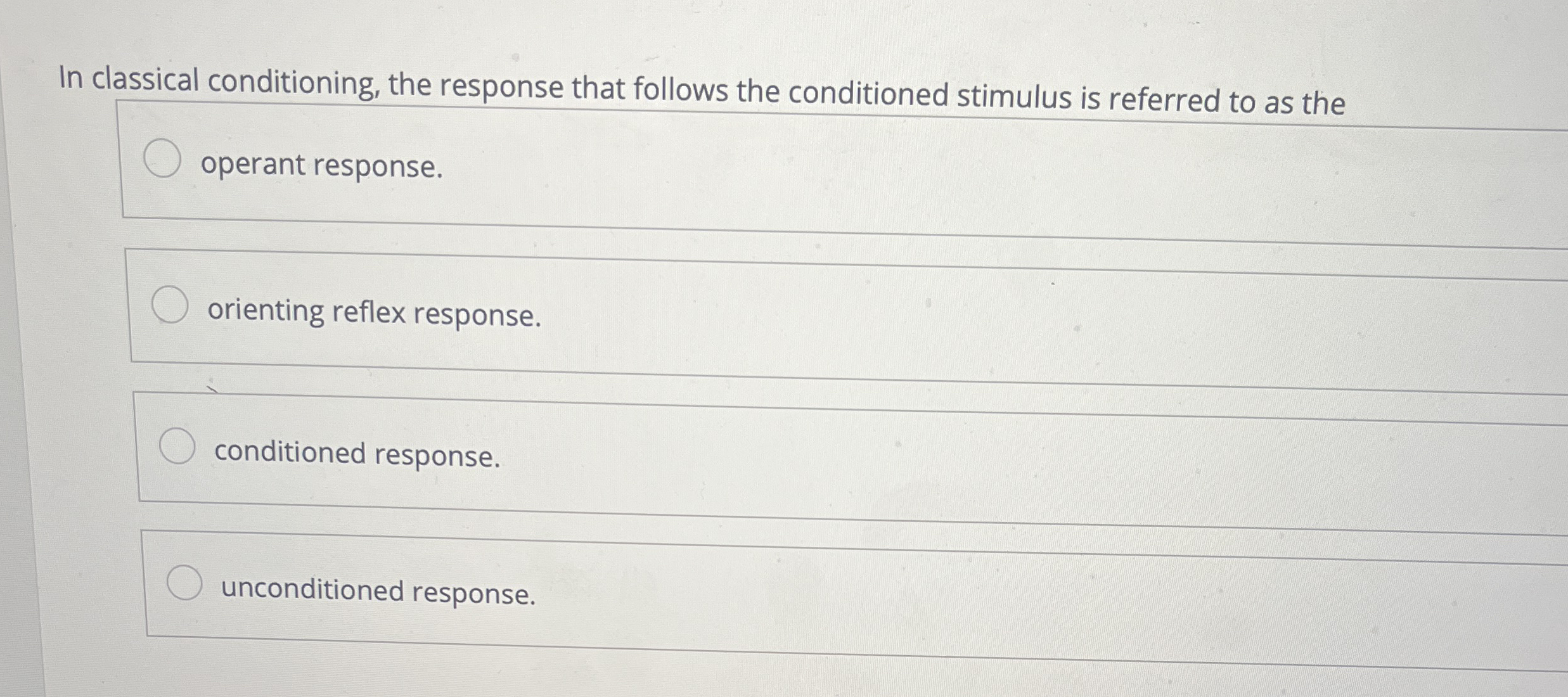 Solved In classical conditioning, the response that follows | Chegg.com