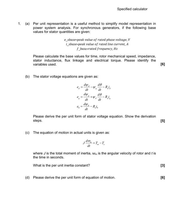Solved 1. (a) Per unit representation is a useful method to | Chegg.com