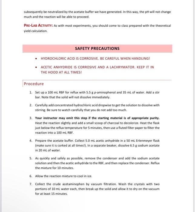 SYNTHESIS OF ACETAMINOPHEN ∗ LEARNING OUTCOMES: This | Chegg.com