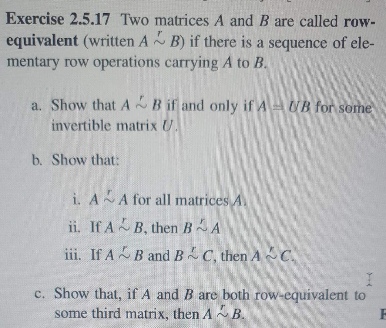 Solved Exercise 2.5.17 Two matrices A and B are called row- | Chegg.com