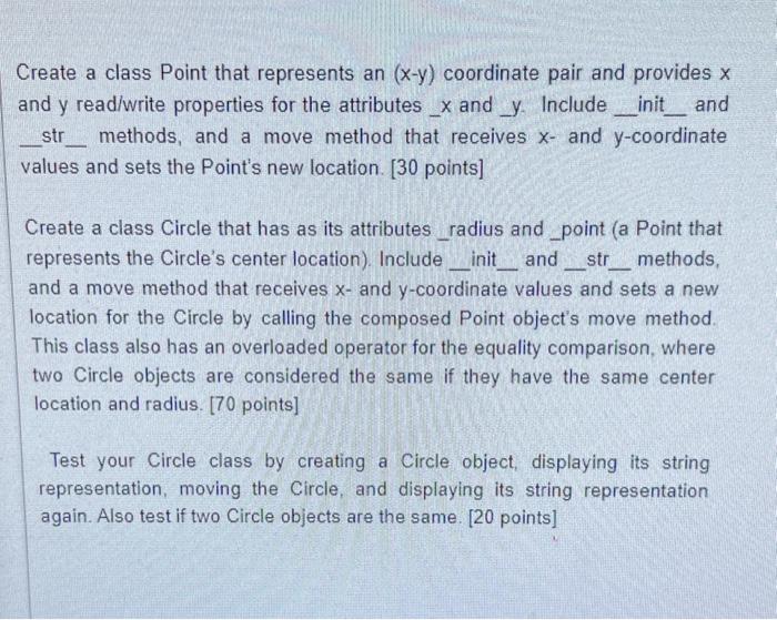 Solved Create a class Point that represents an (x−y) | Chegg.com