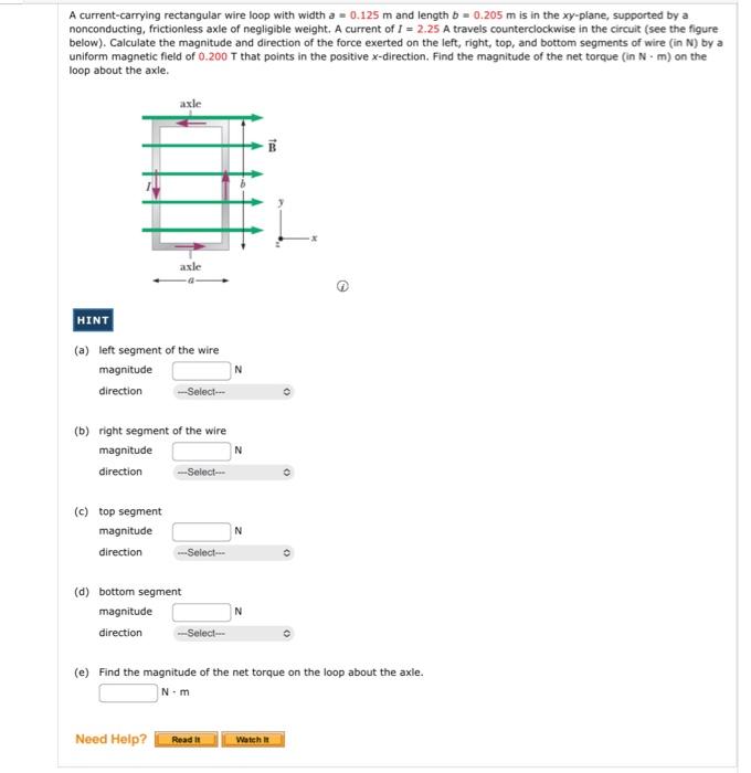 Solved A current-carrying rectangular wire loop with width | Chegg.com
