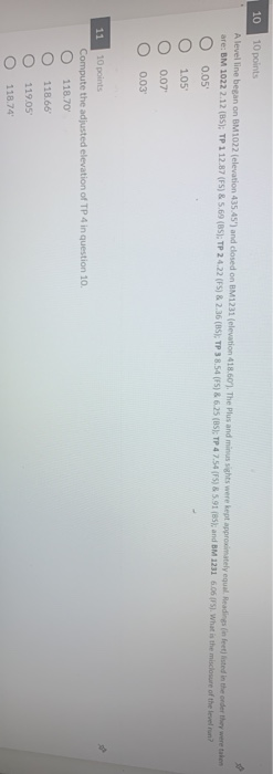 Solved 10 10 points A level line began on BM1022 (elevation | Chegg.com
