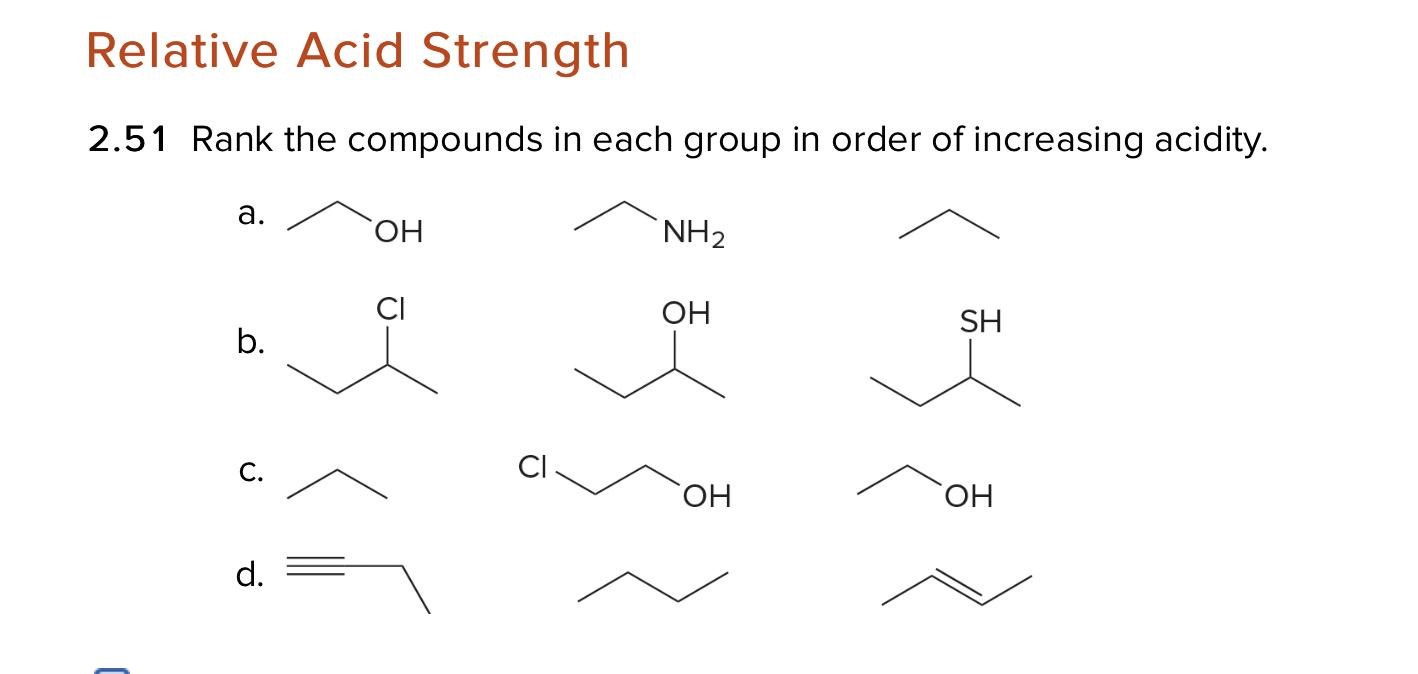 Solved Relative Acid Strength2.51 ﻿Rank the compounds in | Chegg.com