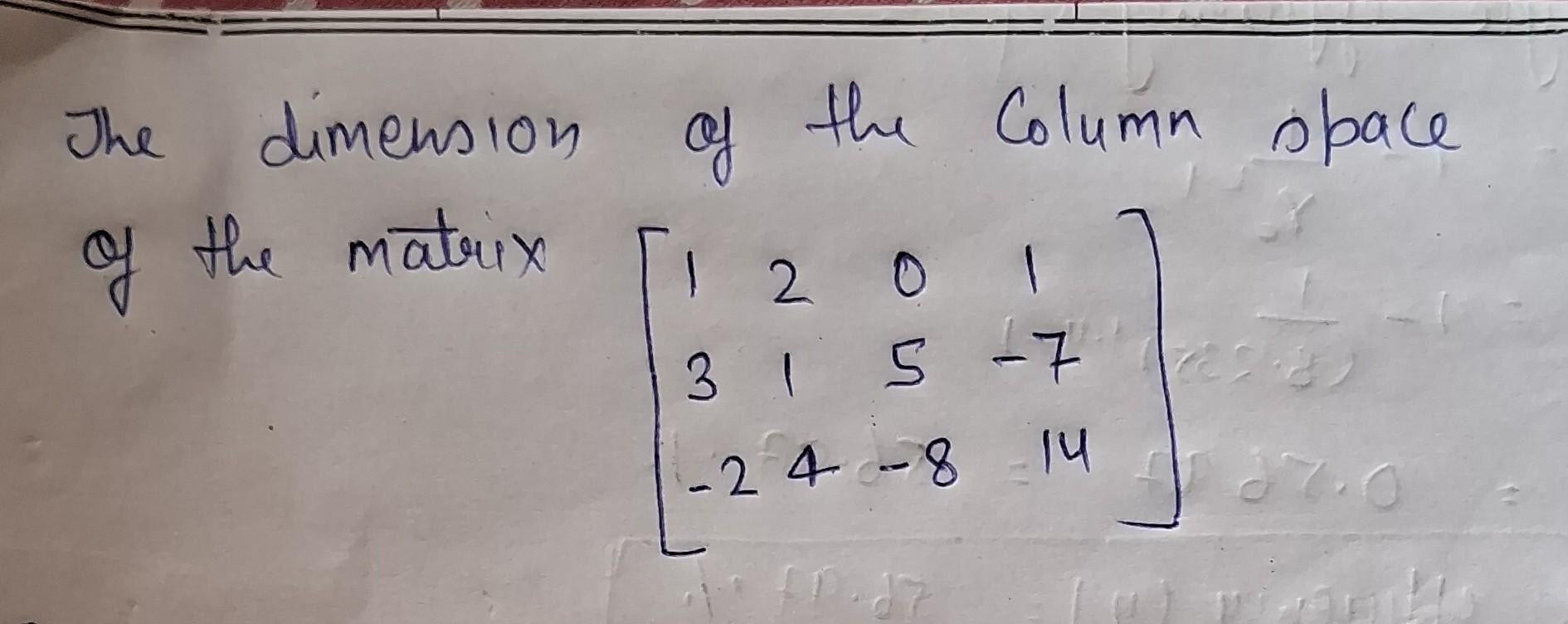 Solved The dimension of the Column space of the matrix | Chegg.com