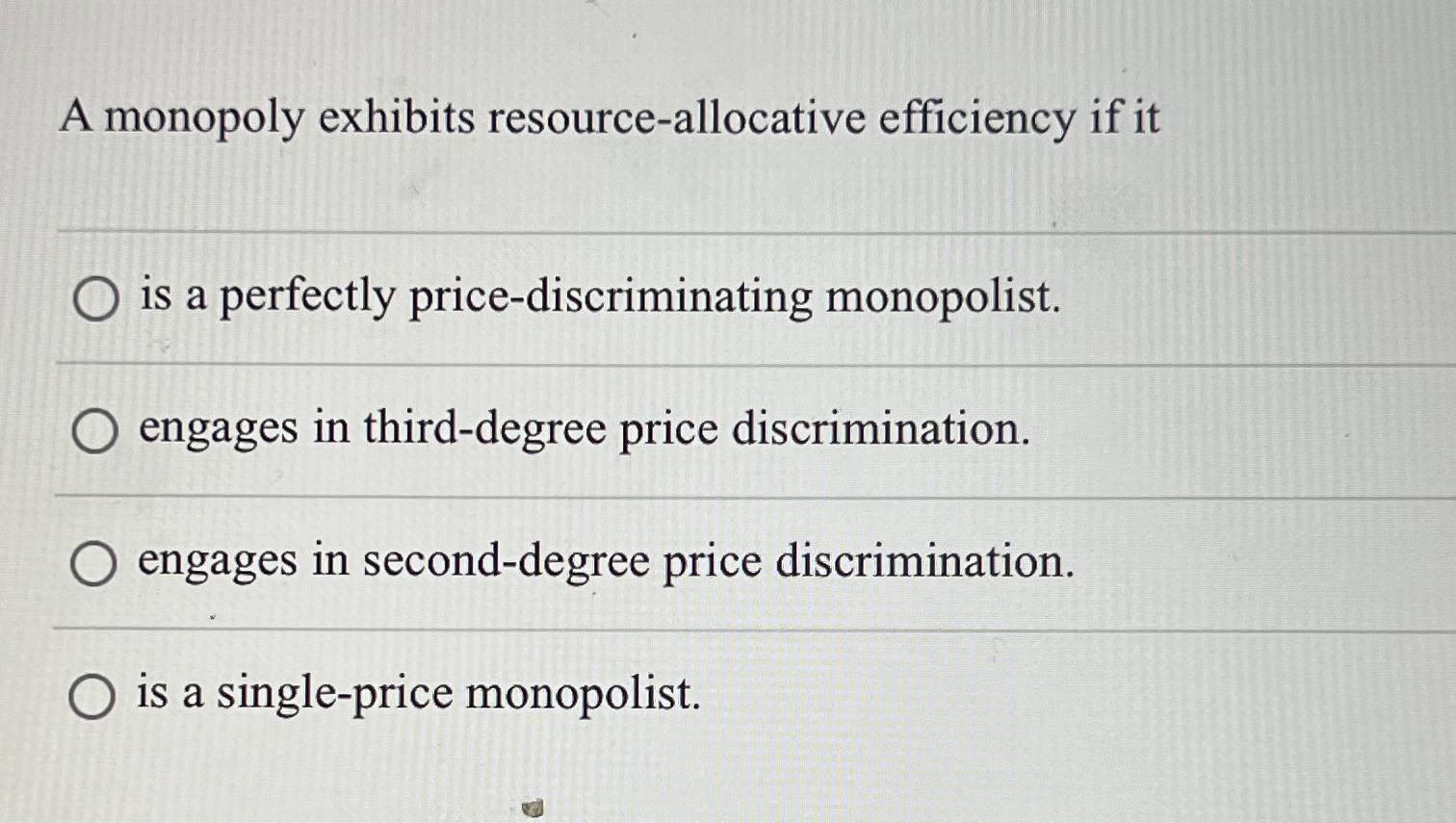 Solved A monopoly exhibits resource-allocative efficiency if | Chegg.com
