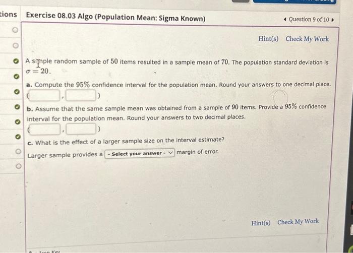 Solved tions Exercise 08.03 Algo (Population Mean: Sigma | Chegg.com