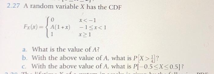 Solved 2.27 A random variable Xˉ has the CDF | Chegg.com