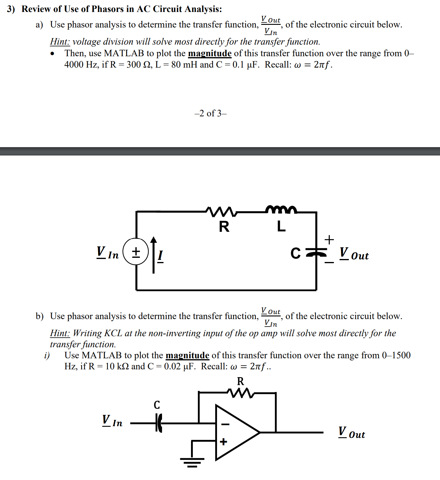 Solved Review Of Use Of Phasors In Ac Circuit Analysis A