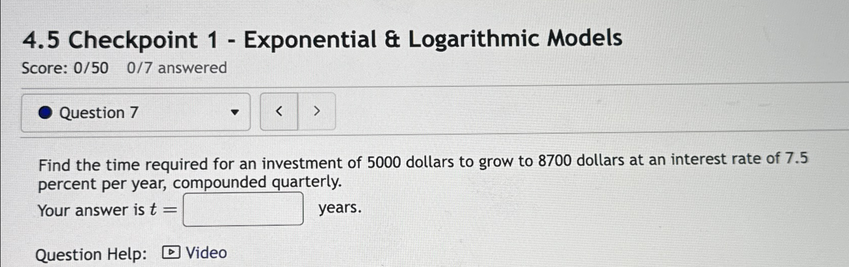 Solved 4.5 ﻿Checkpoint 1 - ﻿Exponential & Logarithmic | Chegg.com