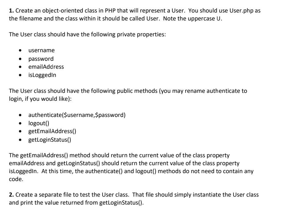 Solved 1. Create an object-oriented class in PHP that will | Chegg.com