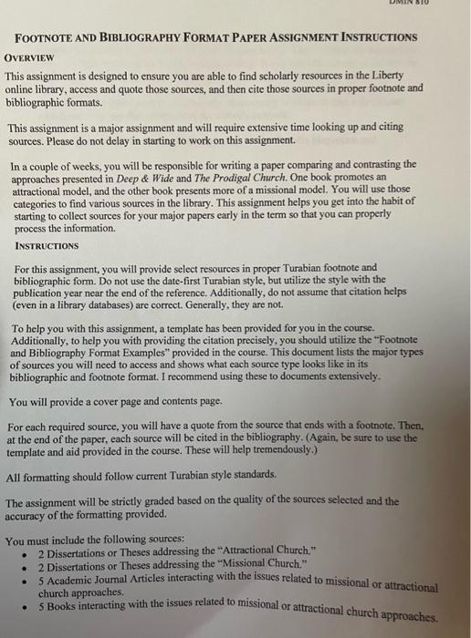 FOOTNOTE AND BIBLIOGRAPHY FORMAT PAPER ASSIGNMENT | Chegg.com