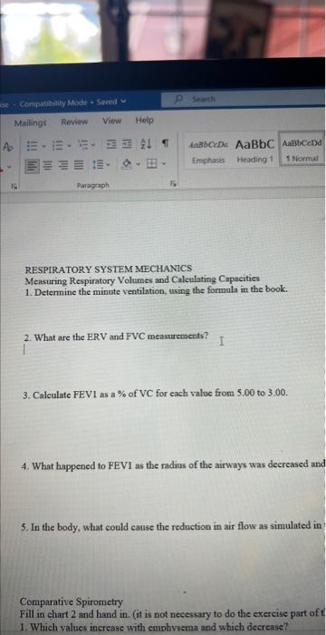 Solved RESPIRATORY SYSTEM MECHANICS Measuring Respiratory | Chegg.com