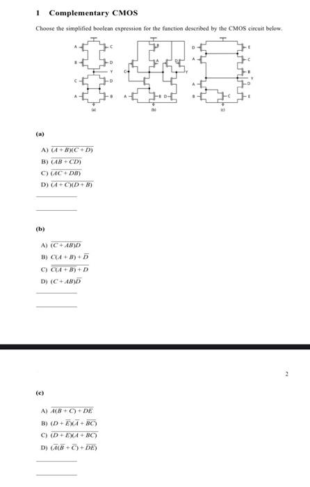 Solved I Complementary Cmos Choose The Simplified Boolean 1861