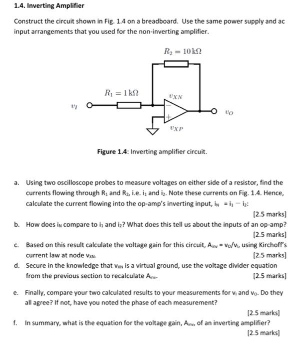 Solved 1.4. Inverting Amplifier Construct the circuit shown | Chegg.com