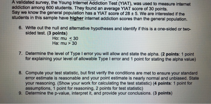 Solved A validated survey, the Young Internet Addiction Test | Chegg.com