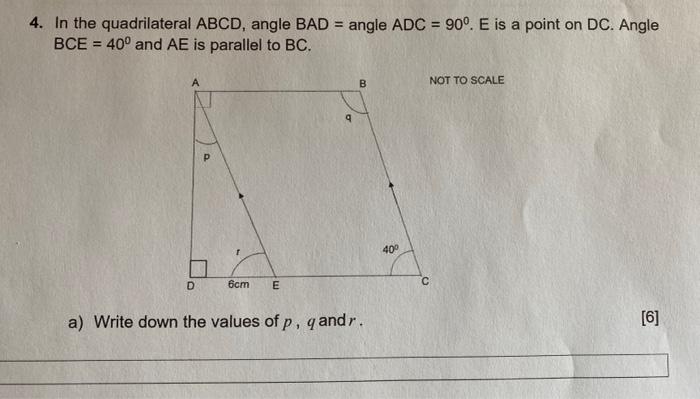 Solved 4. In the quadrilateral ABCD, angle BAD = angle ADC = | Chegg.com