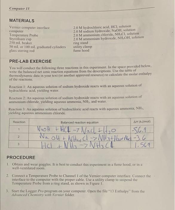 Solved Computer 13 14. Conduct this reaction in a fume hood | Chegg.com