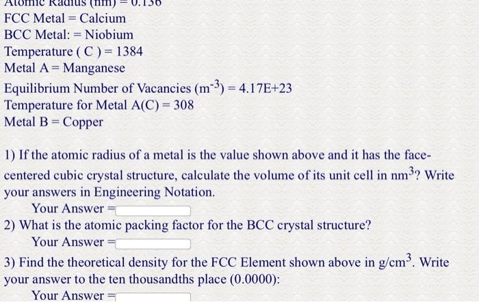 Solved FCC Metal = Calcium BCC Metal: = Niobium Temperature | Chegg.com