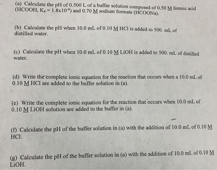Solved (a) Calculate the pH of 0.500 L of a buffer solution | Chegg.com