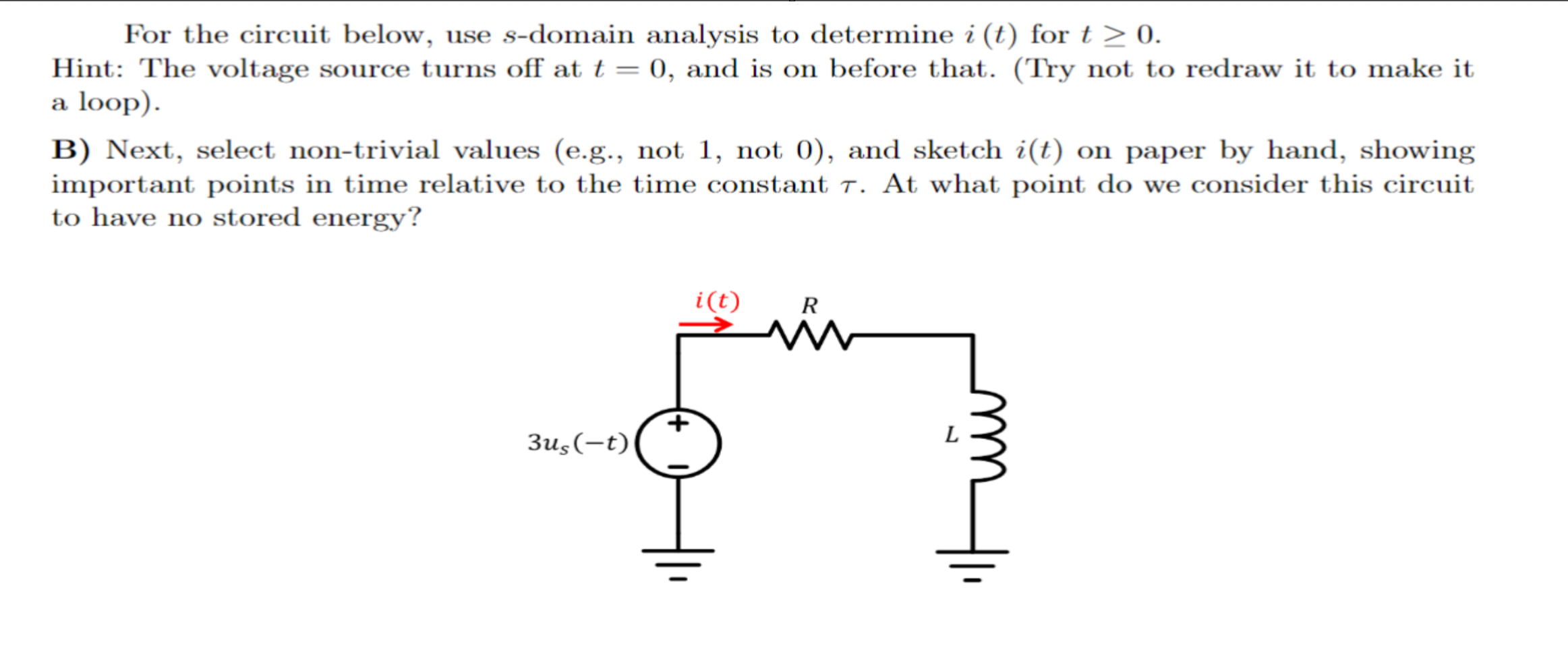 Solved For the circuit below, use s-domain analysis to | Chegg.com