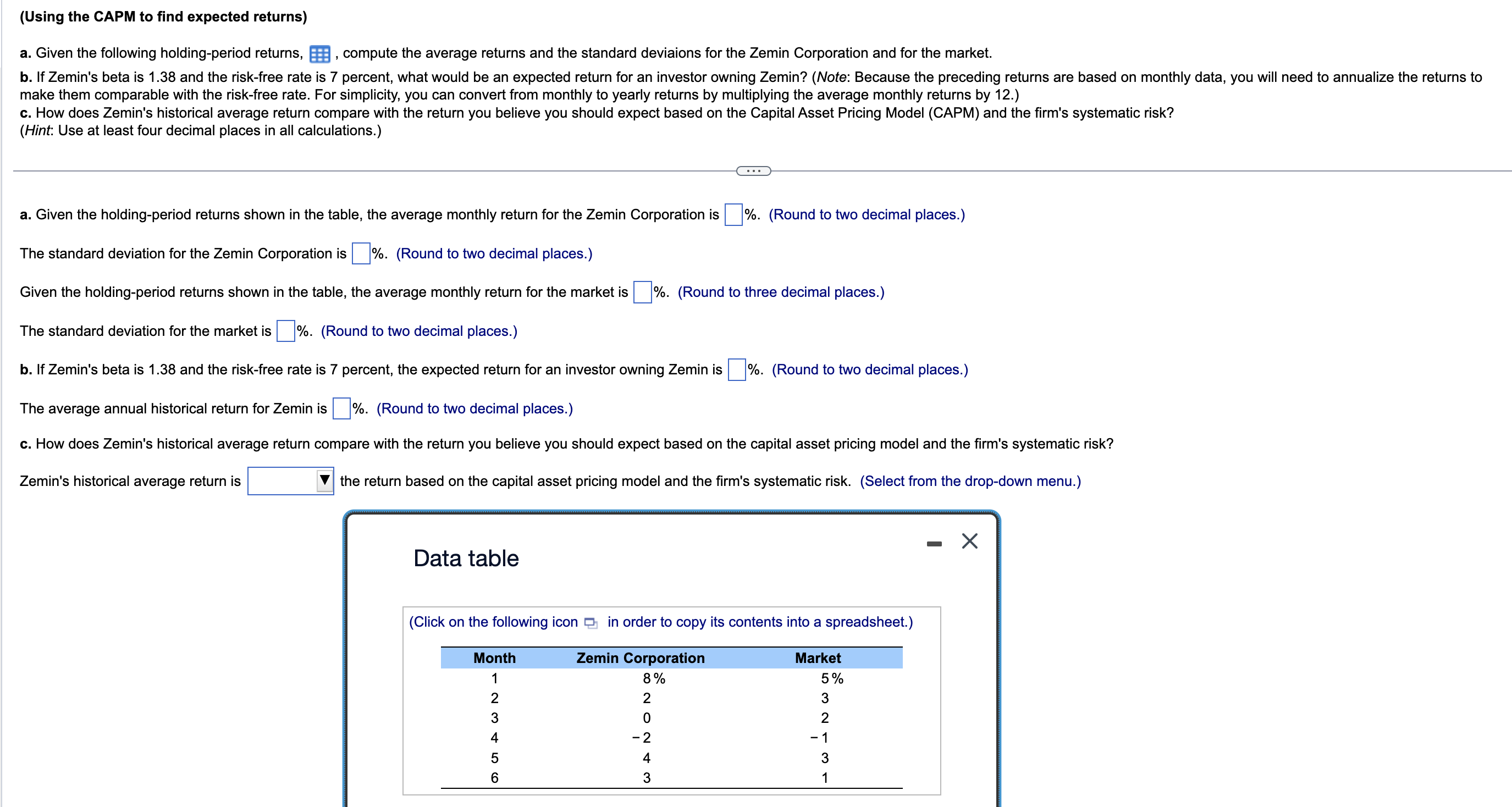 Solved (Using the CAPM to find expected returns) ﻿a. ﻿Given | Chegg.com