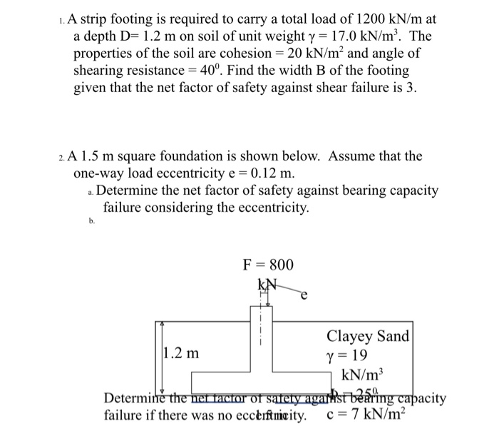 Solved 1. A strip footing is required to carry a total load | Chegg.com