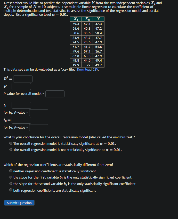 Solved A researcher would like to predict the dependent | Chegg.com