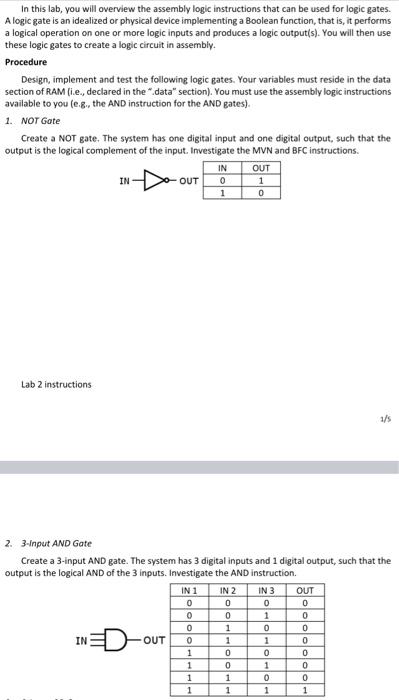 In this lab, you will overview the assembly logic | Chegg.com