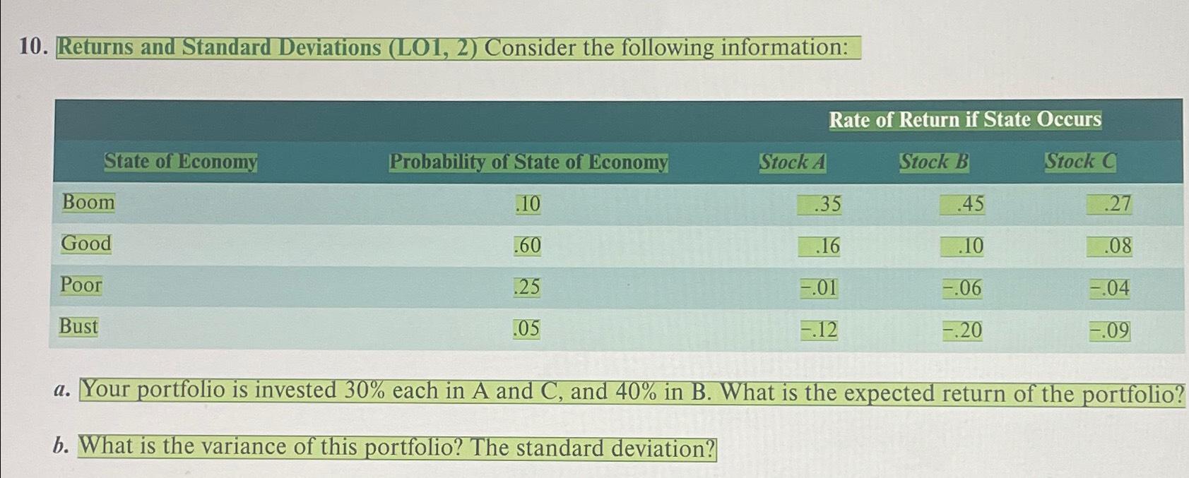 Solved Returns and Standard Deviations (LO1, 2) ﻿Consider | Chegg.com