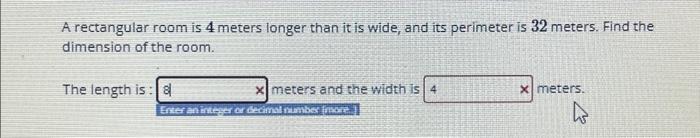 Solved A rectangular room is 4 meters longer than it is | Chegg.com