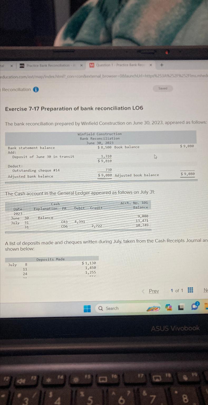 Solved Reconcillation (iExercise 7-17 ﻿Preparation of bank | Chegg.com