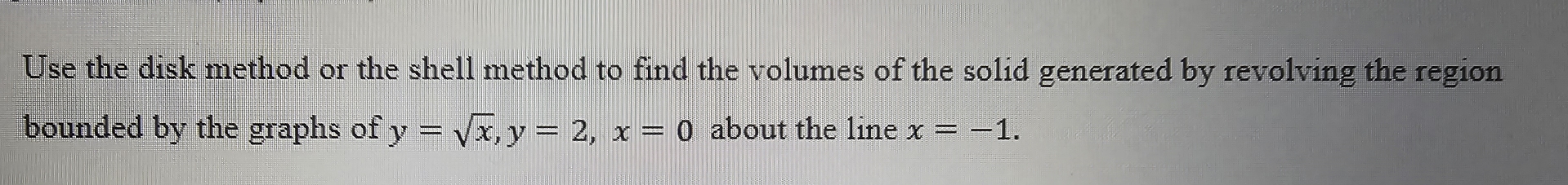 Solved Use the disk method or the shell method to find the | Chegg.com