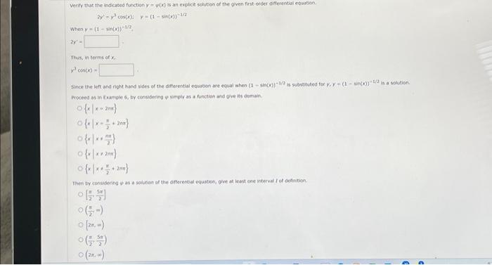 Solved Verify that the indicated function is an explicit | Chegg.com
