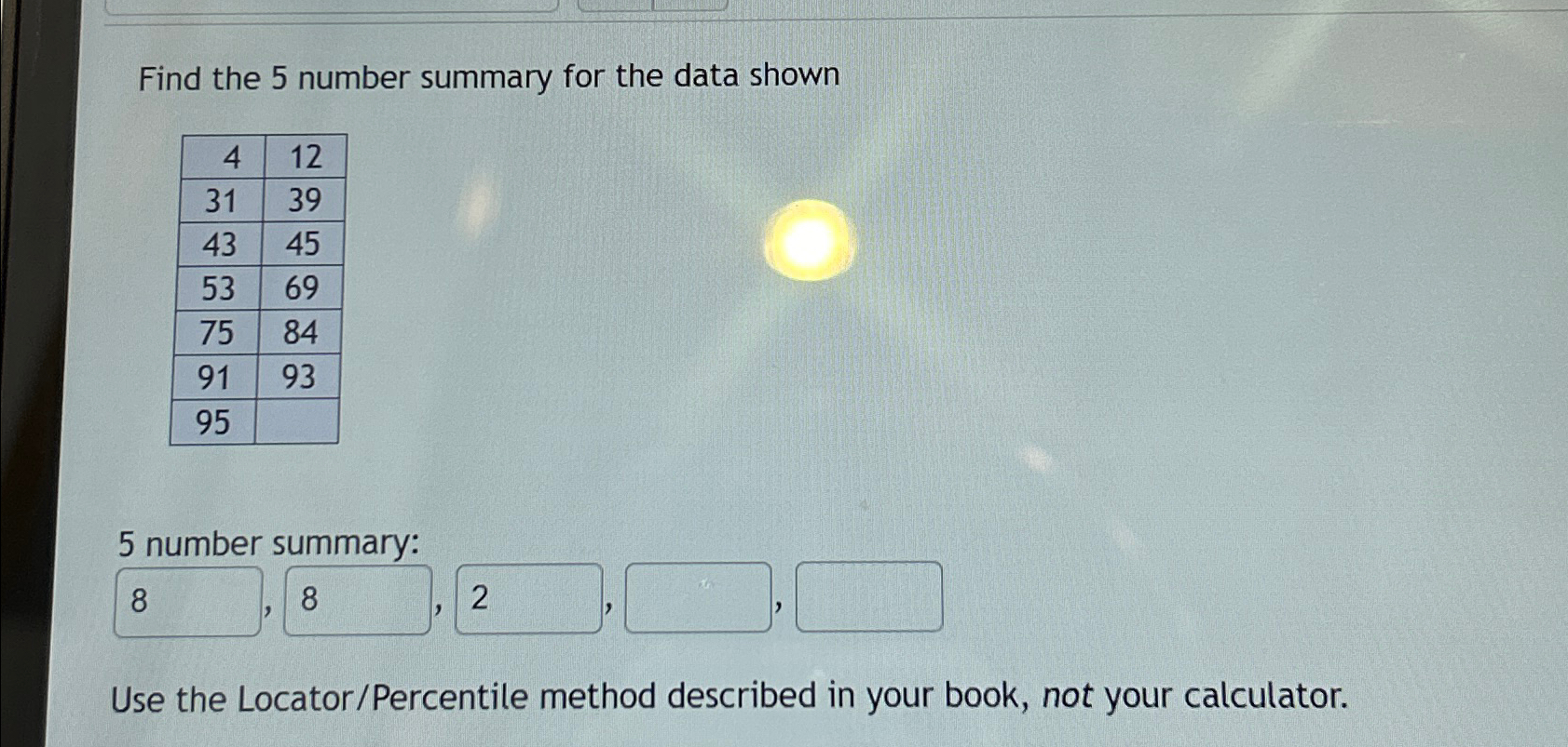Find the 5 ﻿number summary for the data | Chegg.com