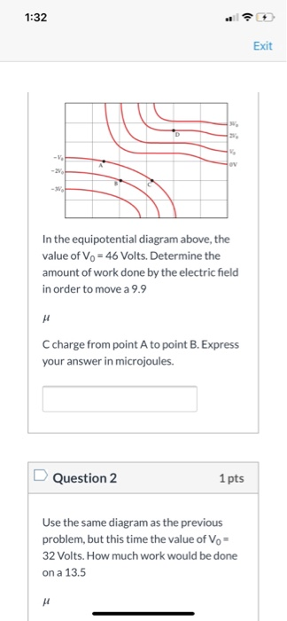 Solved 1:32 Exit In the equipotential diagram above, the | Chegg.com