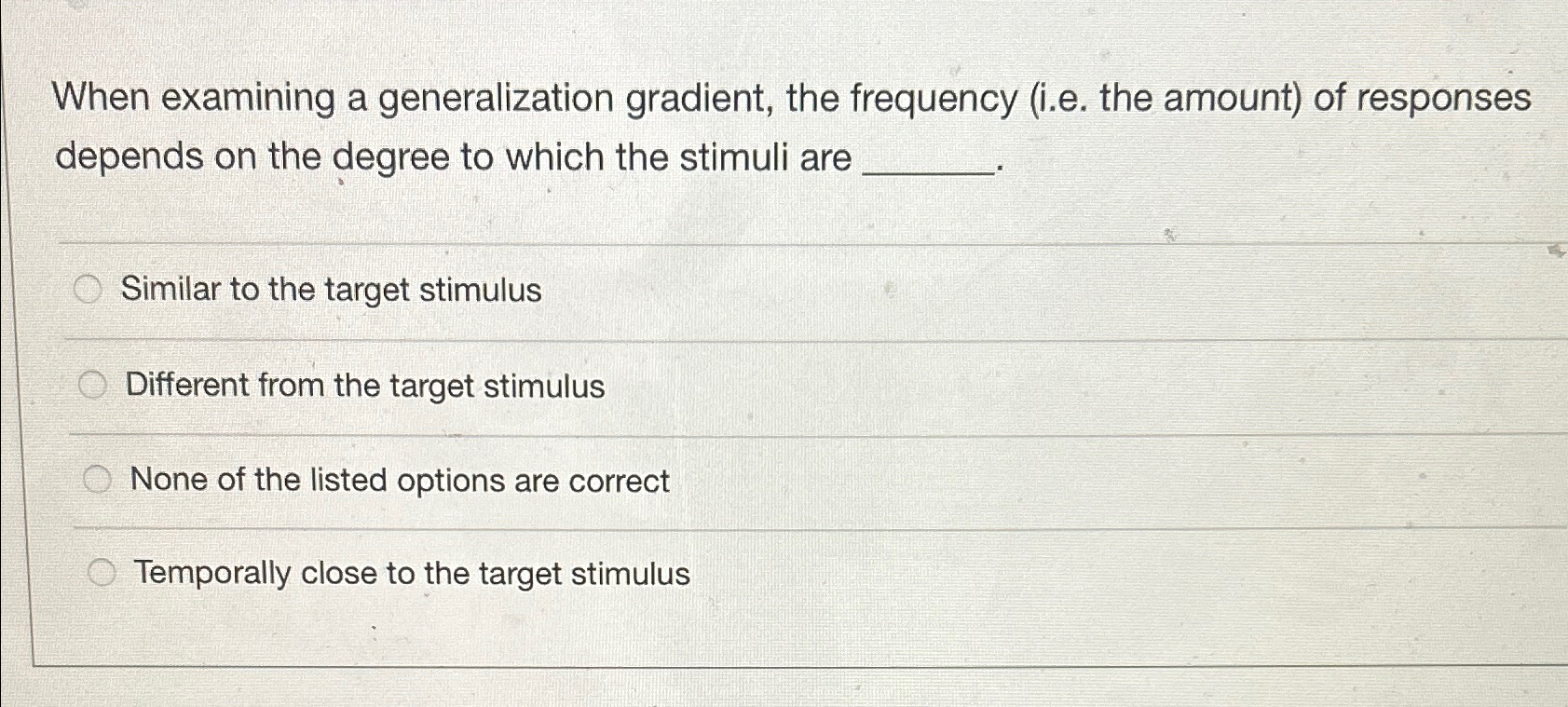 Solved When examining a generalization gradient, the | Chegg.com