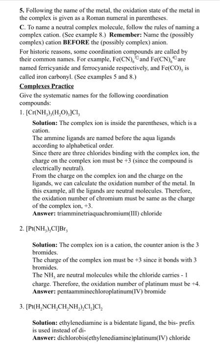 Activity 6: Naming Coordination Compounds A complex | Chegg.com