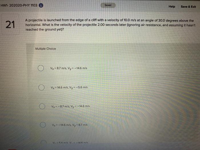 Solved HW1-202020-PHY 1103 Saved Help Save & Exit 21 A | Chegg.com