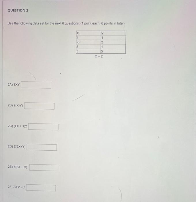Solved QUESTION 2 Use the following data set for the next 6 | Chegg.com