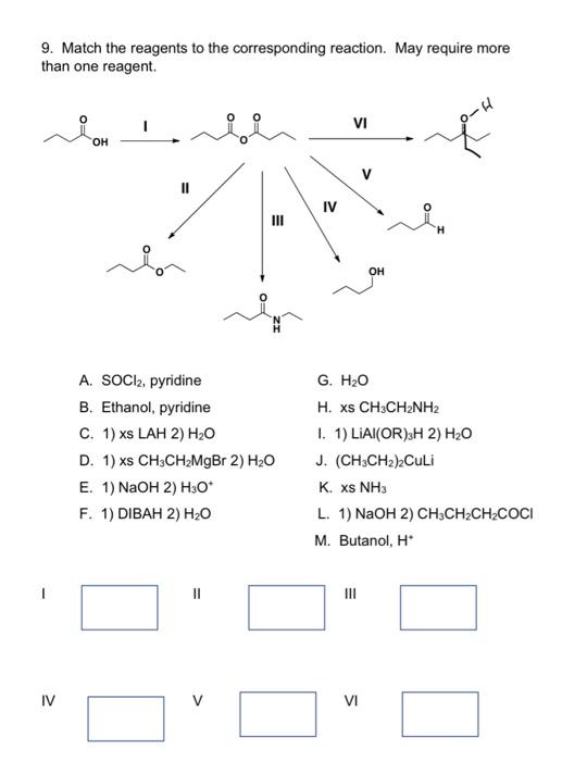 Solved 9. Match the reagents to the corresponding reaction. | Chegg.com