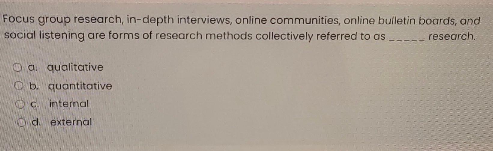 Solved Focus group research, in-depth interviews, online | Chegg.com