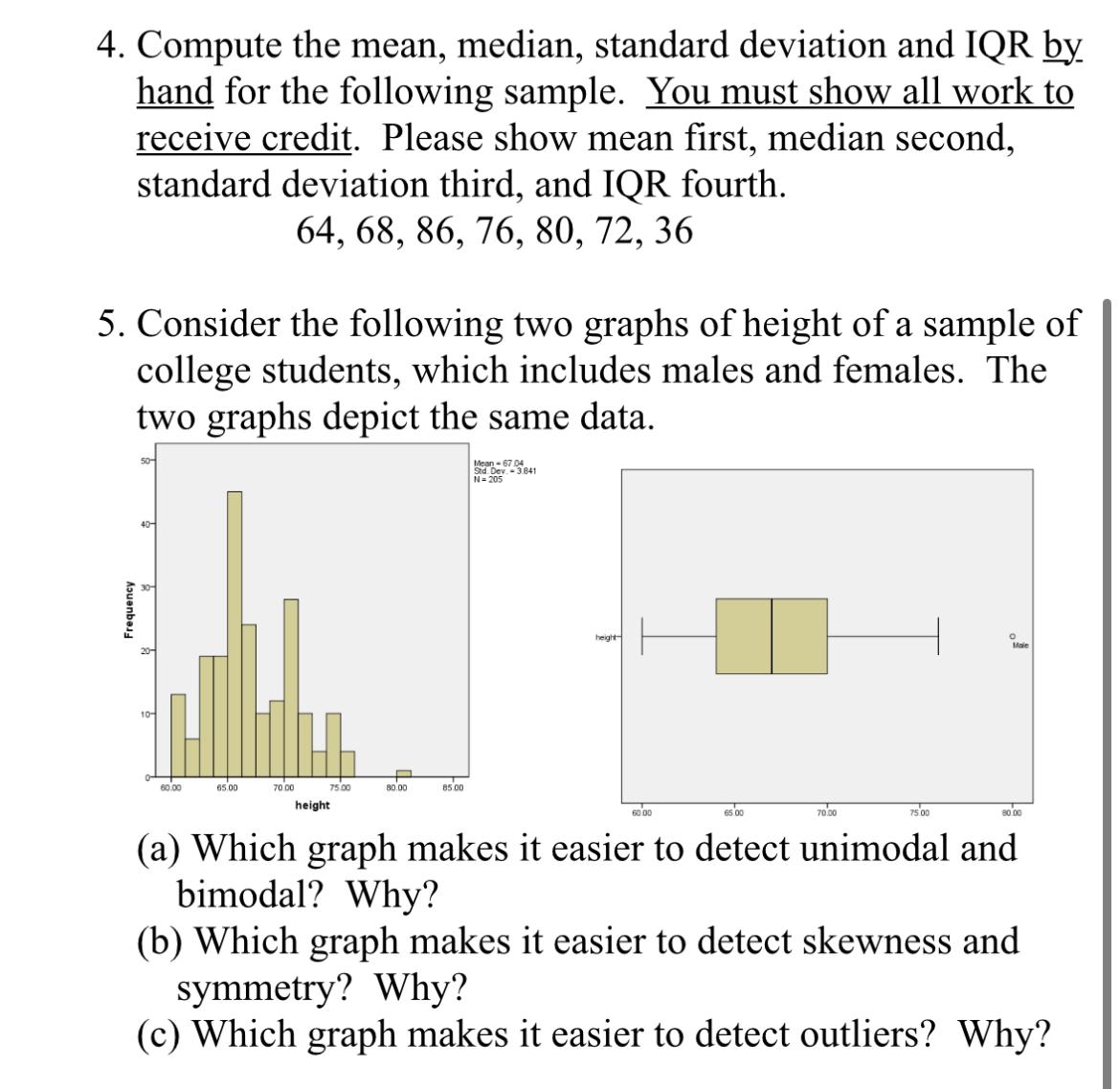 Solved Compute the mean, median, standard deviation and IQR | Chegg.com